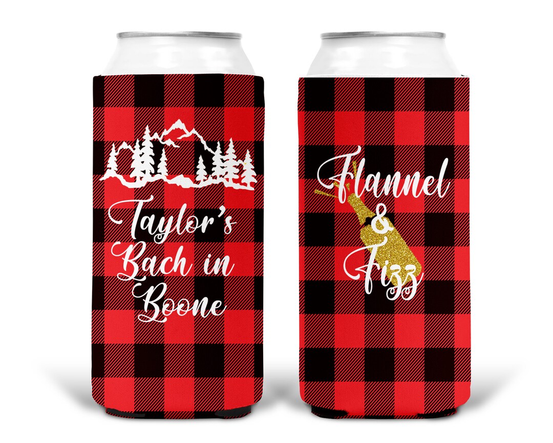 Red Flannel Party Huggers. Slim Can Engagement or Shower! Plaid ...