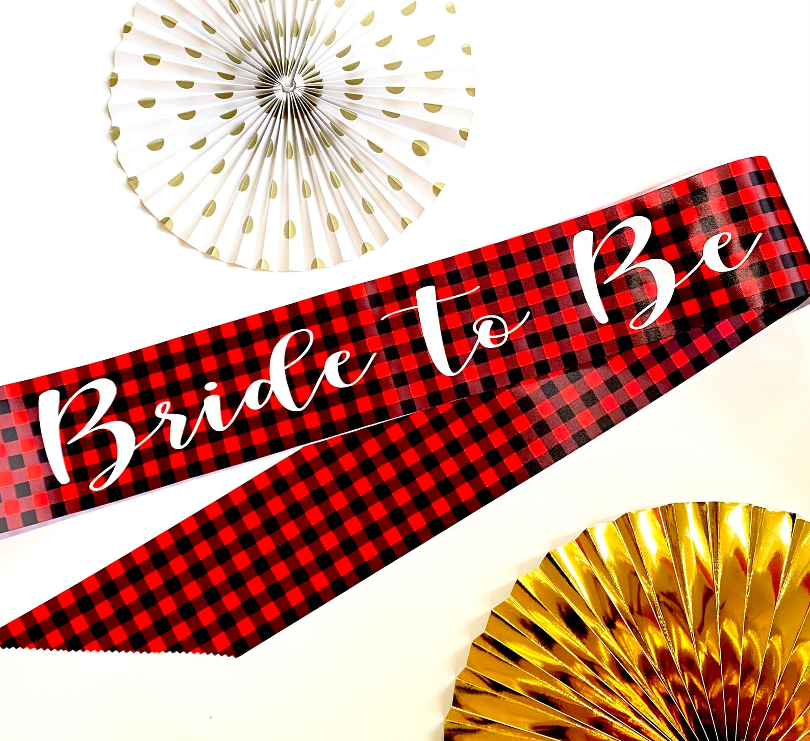Plaid 4" Satin Sash. Red Plaid Birthday or Bride to Be Sash. Glitter ...