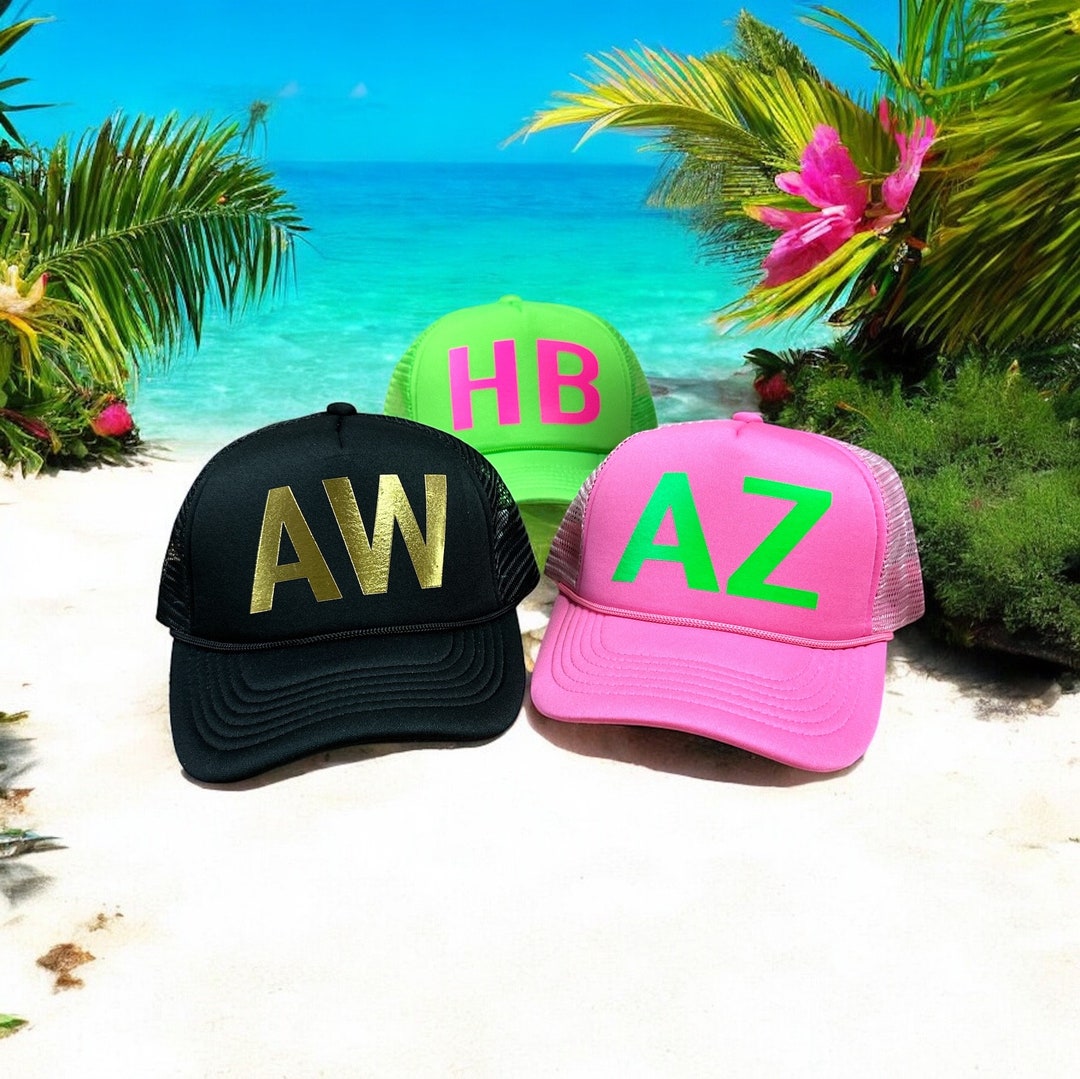 Monogram Trucker Hats | Gold Foil Neon Beach Hat | Beach Bachelorette ...