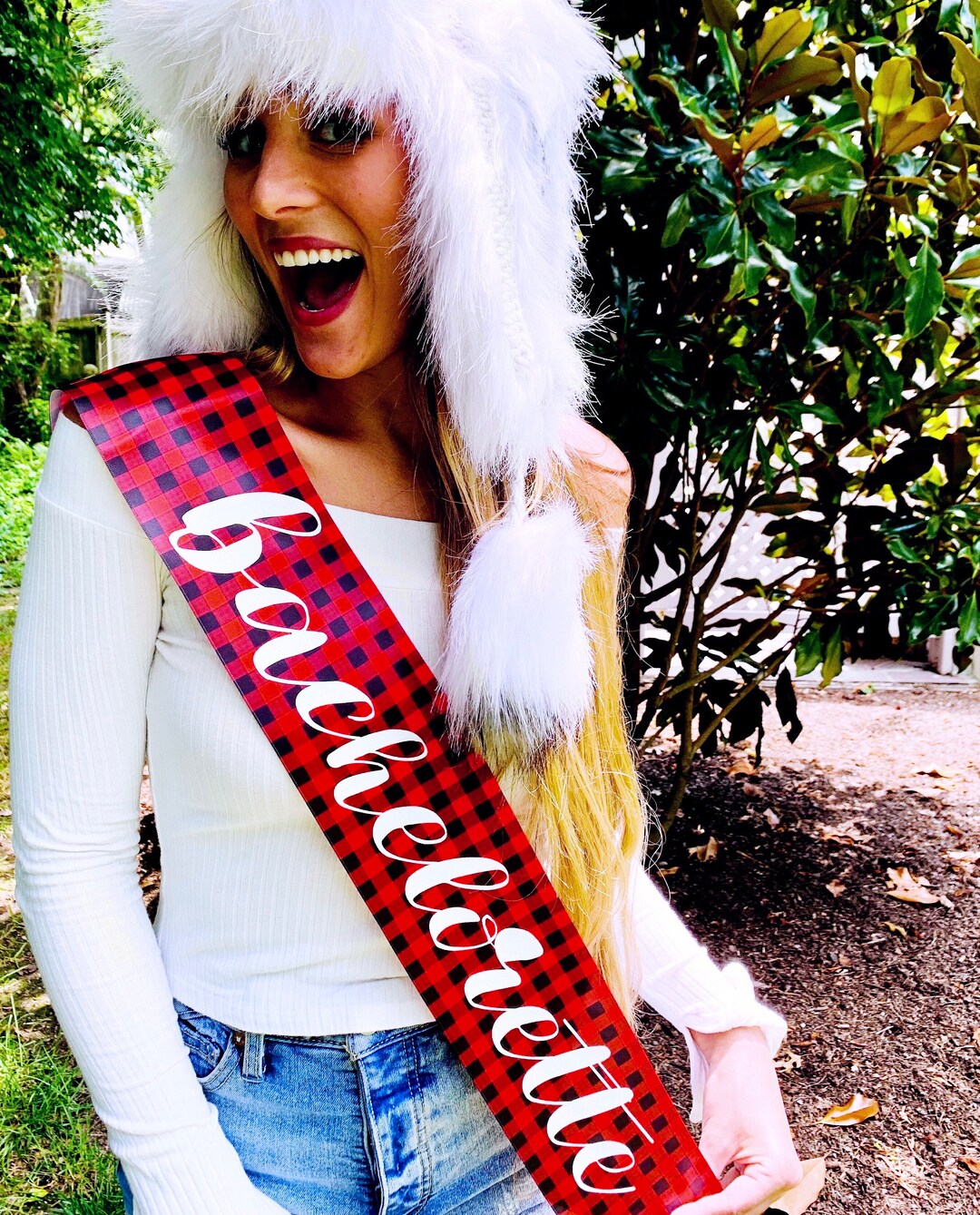 Plaid 4" Satin Sash. Red Plaid Birthday or Bride to Be Sash. Glitter ...