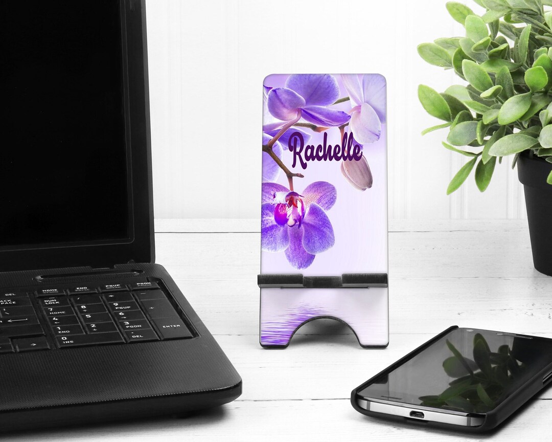 Purple Orchid Floral Cell Phone Stand. Custom Orchid Phone Stand ...