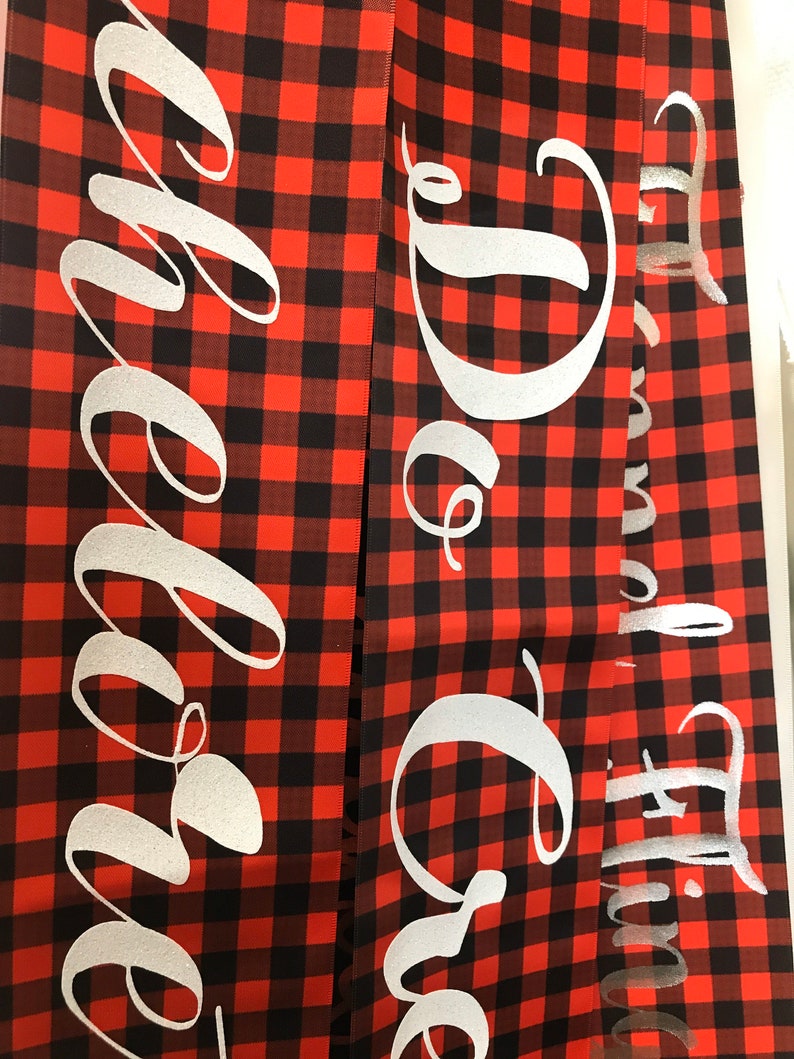 Plaid 4" Satin Sash. Red Plaid Birthday or Bride to Be Sash. Glitter ...