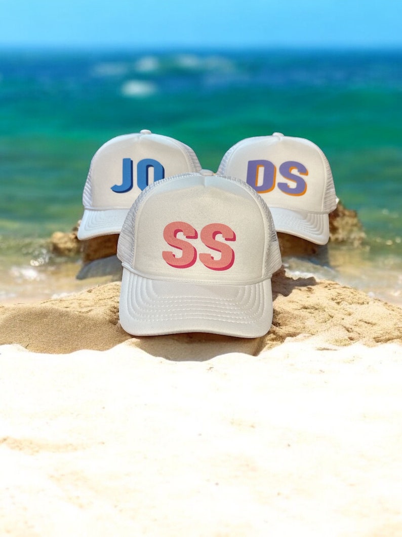 Shadow Monogram Hat | Coastal Bachelorette Trucker Hats |beach ...