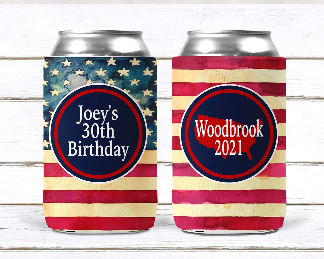 Stars and Stripes Watercolor Party Huggers. 'merica Birthday Coolies ...