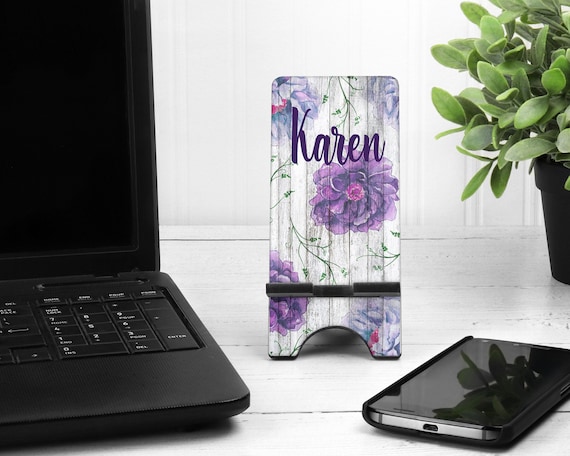 Purple Floral Cell Phone Stand. Custom Phone Stand Floral - Etsy