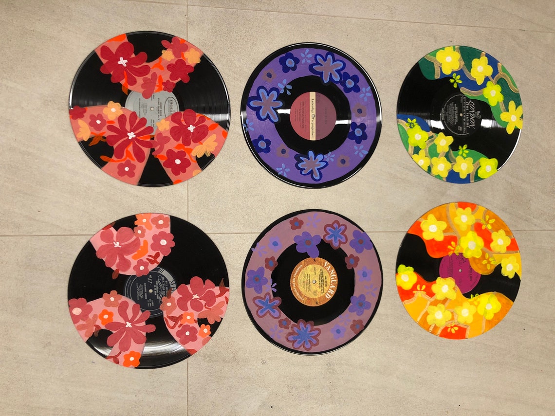 Floral Hand-painted Custom Records Acrylic on Vinyl 70s Inspired - Etsy