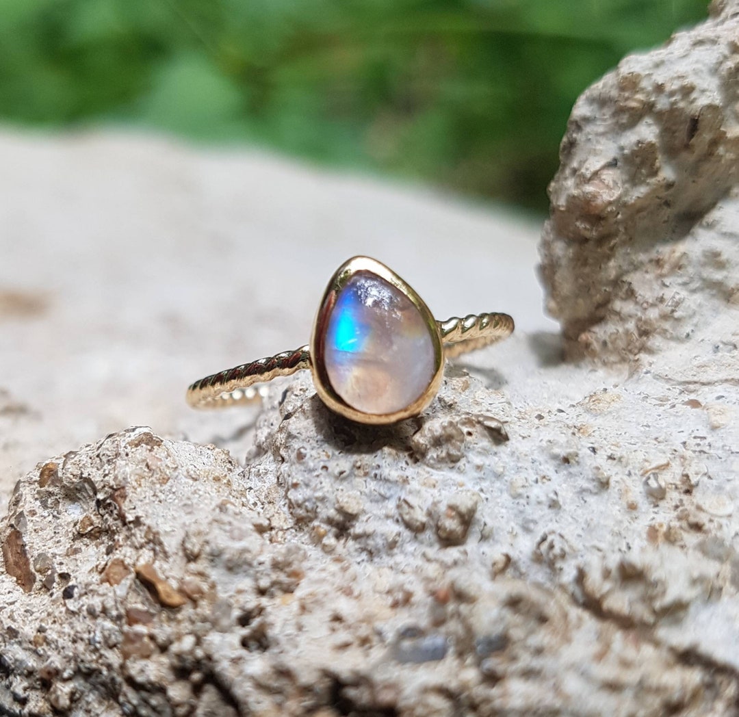 Rainbow Moonstone Ring Moonstone Stackable Ring Moonstone Gold Ring ...