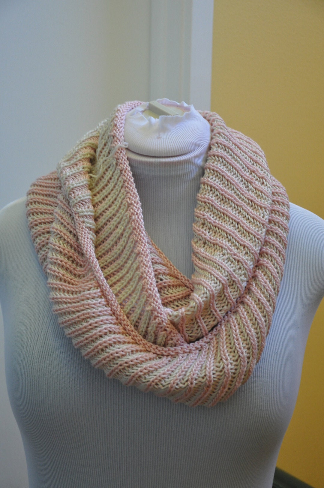 Pink Brioche Ribbed Cotton Infinity Scarf - Etsy