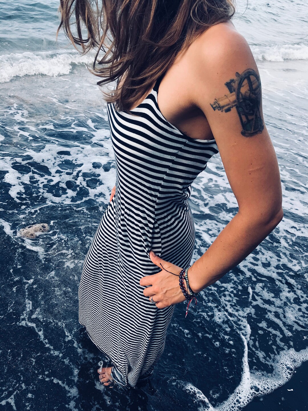 YOSHI Long Cotton Dress Women, Sleeveless Dress With Pockets, Black and ...