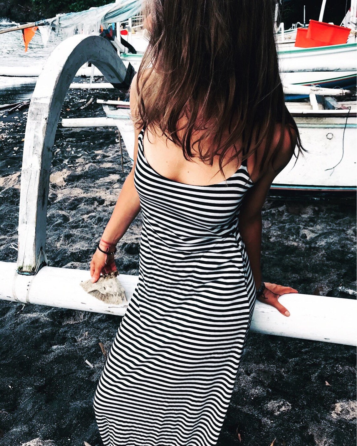 YOSHI Long Cotton Dress Women, Sleeveless Dress With Pockets, Black and ...