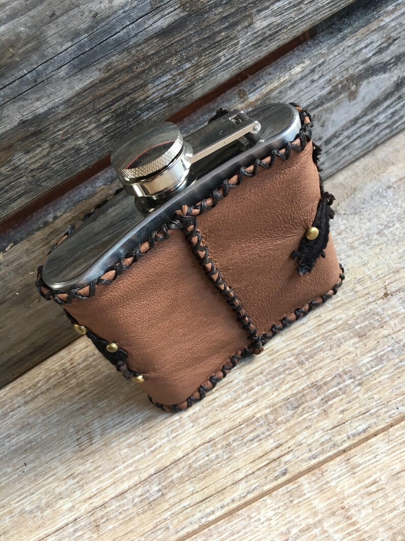 Mixed Leather Decorated Metal Flask With Decorative Eyelets - Etsy