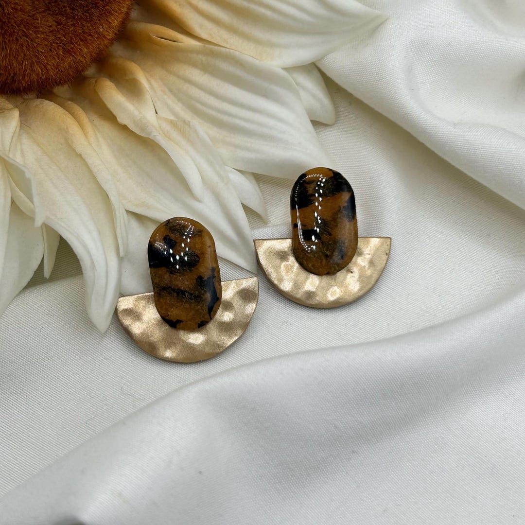 Faux Tortoise Shell & Faux Metal Mini Drop Earrings Statement Handmade ...