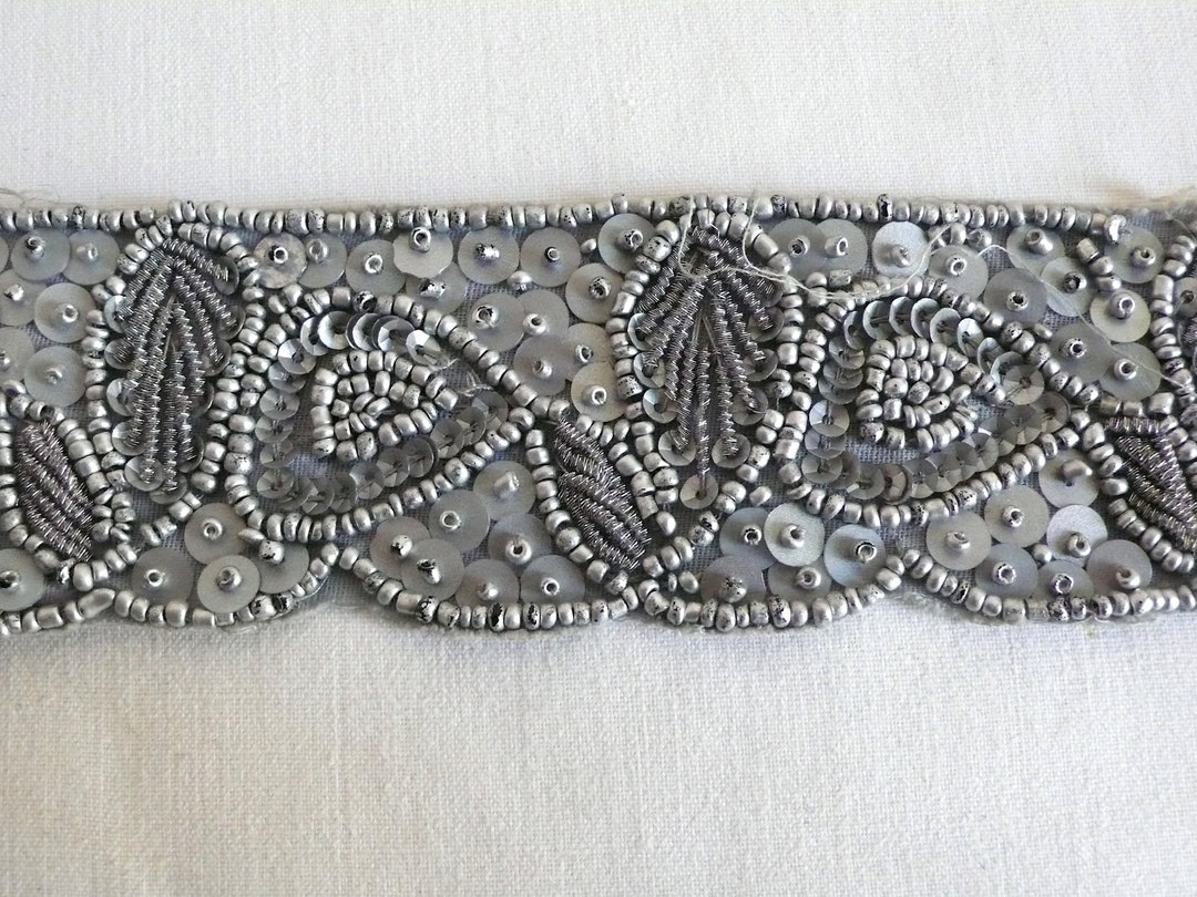 Antique Silver Trim Rarity Vintage Hand Embroidered Beautiful 263 Cm ...