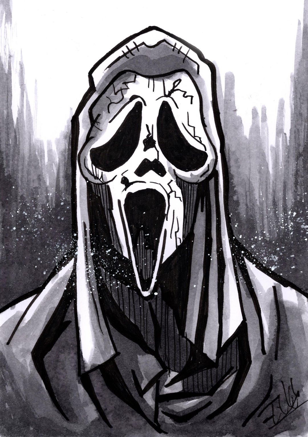 Ghostface - Scream - Original Sketch Card - Signed - A5 25gsm Bristol ...