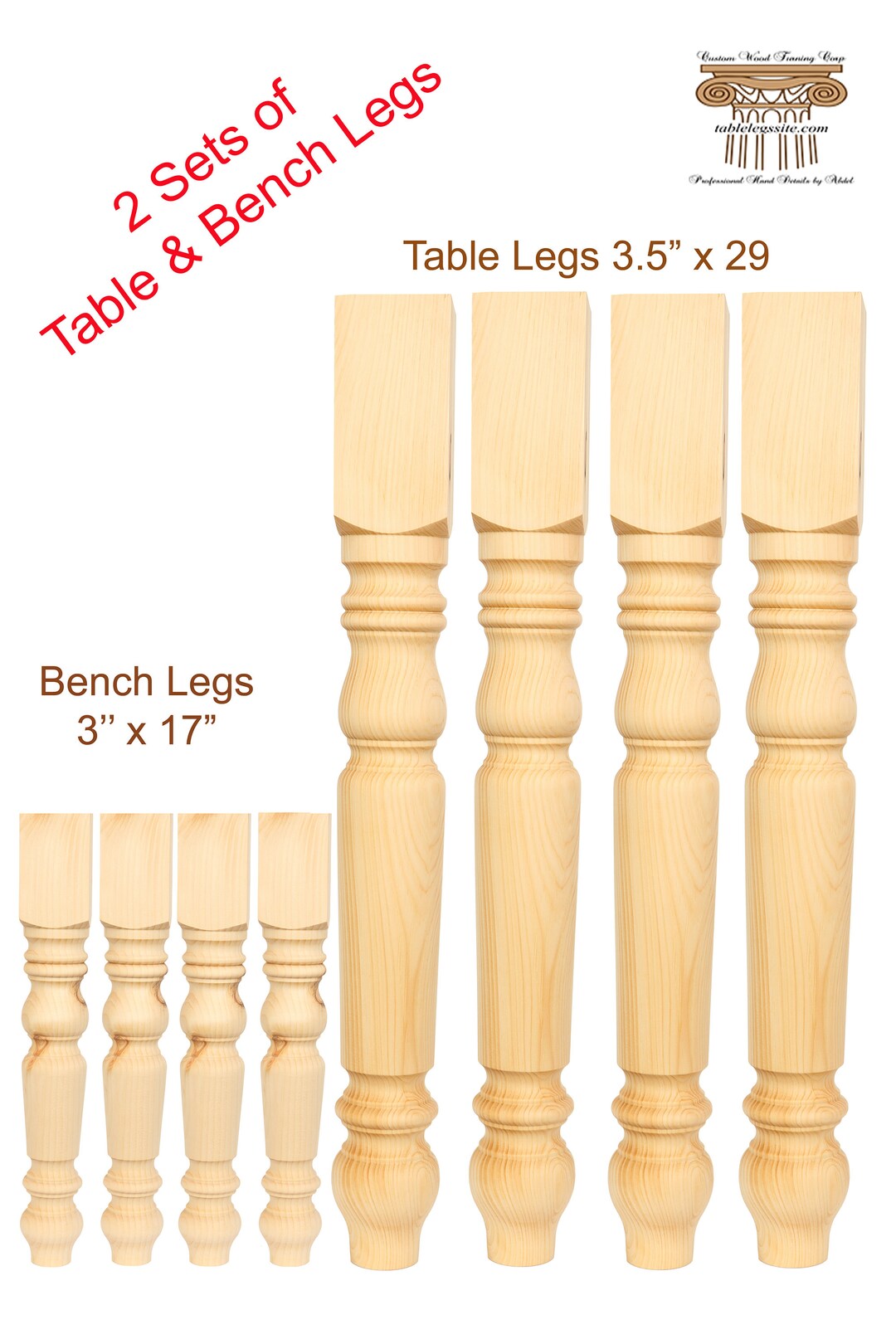 2 Sets of Hand Made Table Legs and Bench Legs,wooden Pine- Dining Room ...