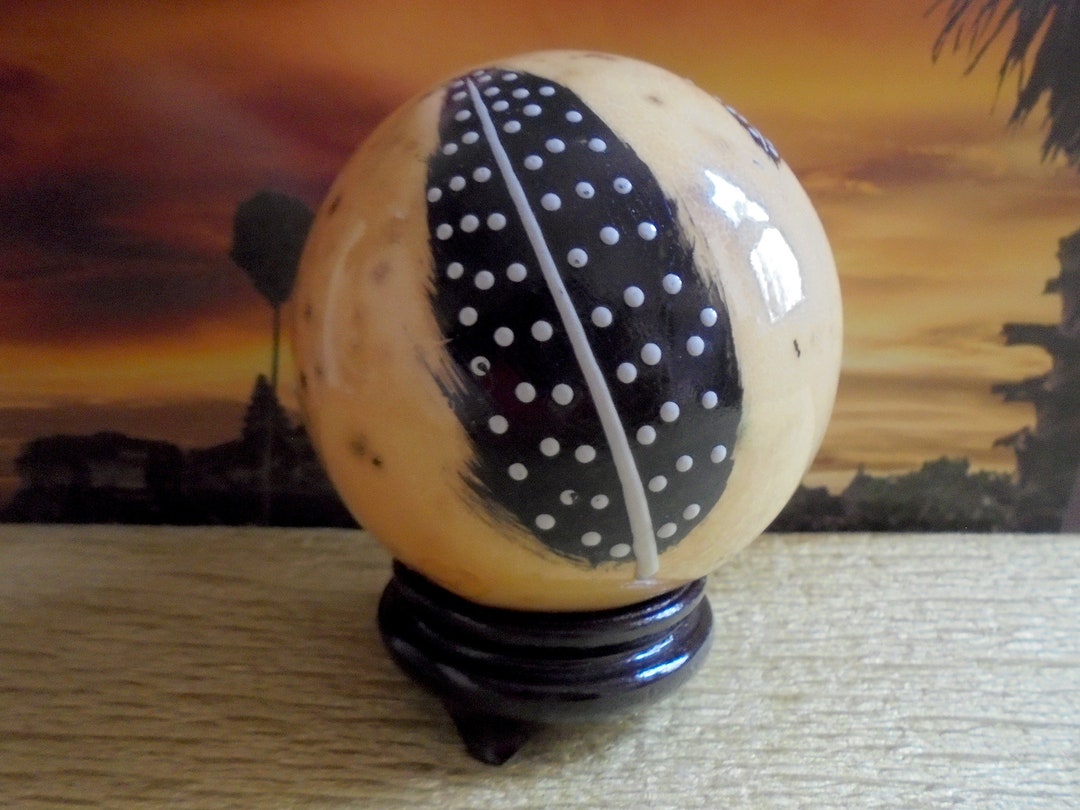 Aboriginal Tribal Design Sphere Ornament Black Feathers With White Dots ...