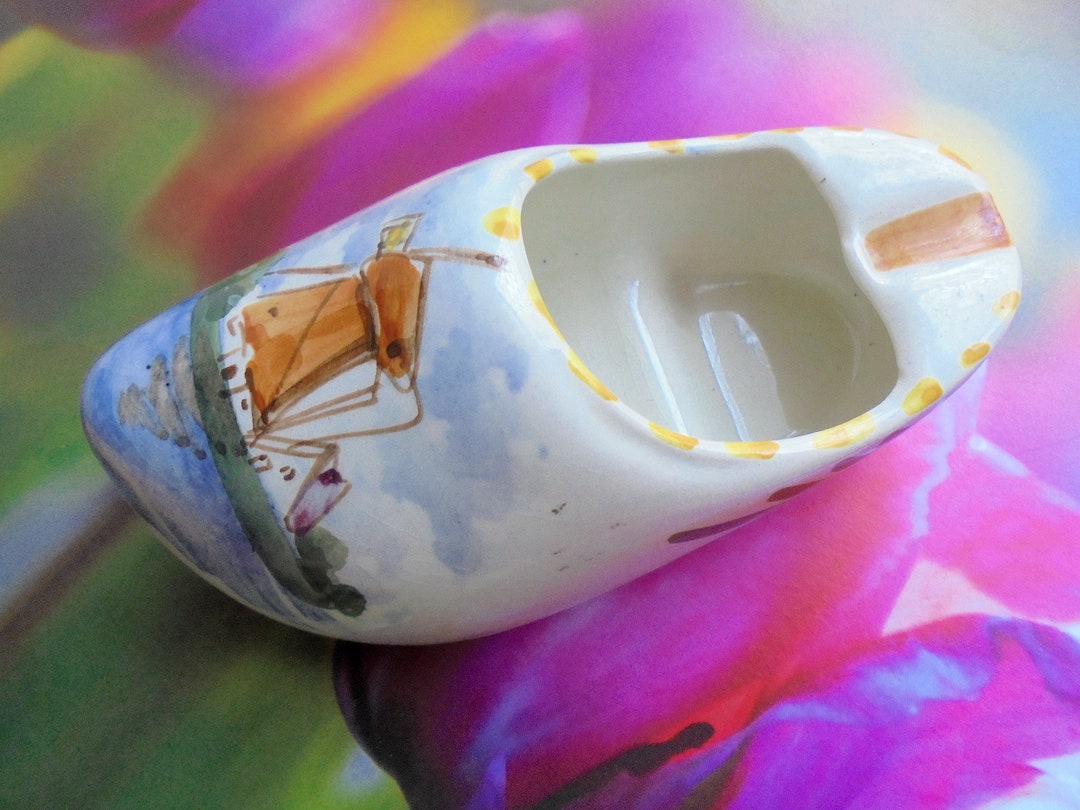 Dutch Delft Pottery Dutch Clog Shaped Trinket Box Windmill Next to the ...