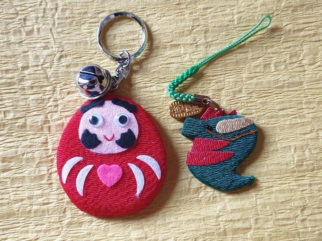Japanese Fabric Amulets of Daruma Doll & Lucky Green - Etsy