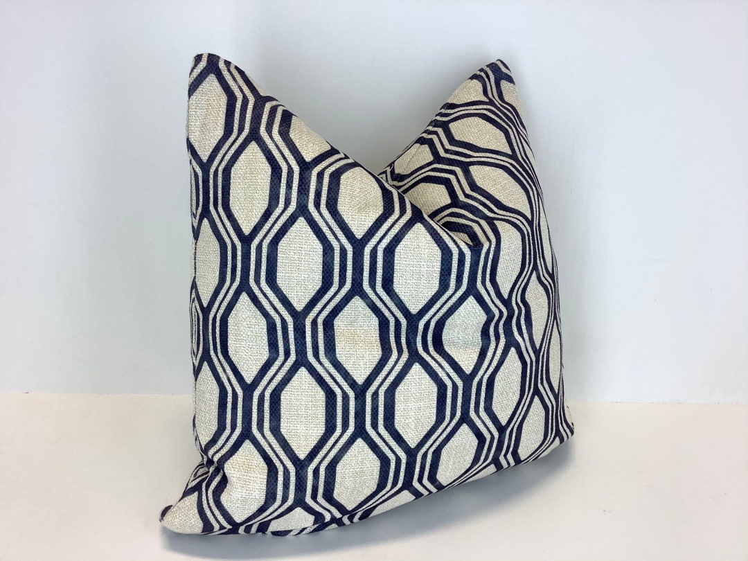 UNO Navy Pillow Cover - Geometric Pattern - Navy and off White ...