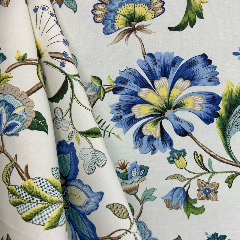 Blue Floral Upholstery Fabric - Etsy