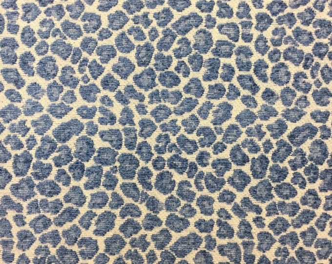 Blue Cheetah Fabric, Chenille Fabric, Leopard, Upholstery Fabric by the ...
