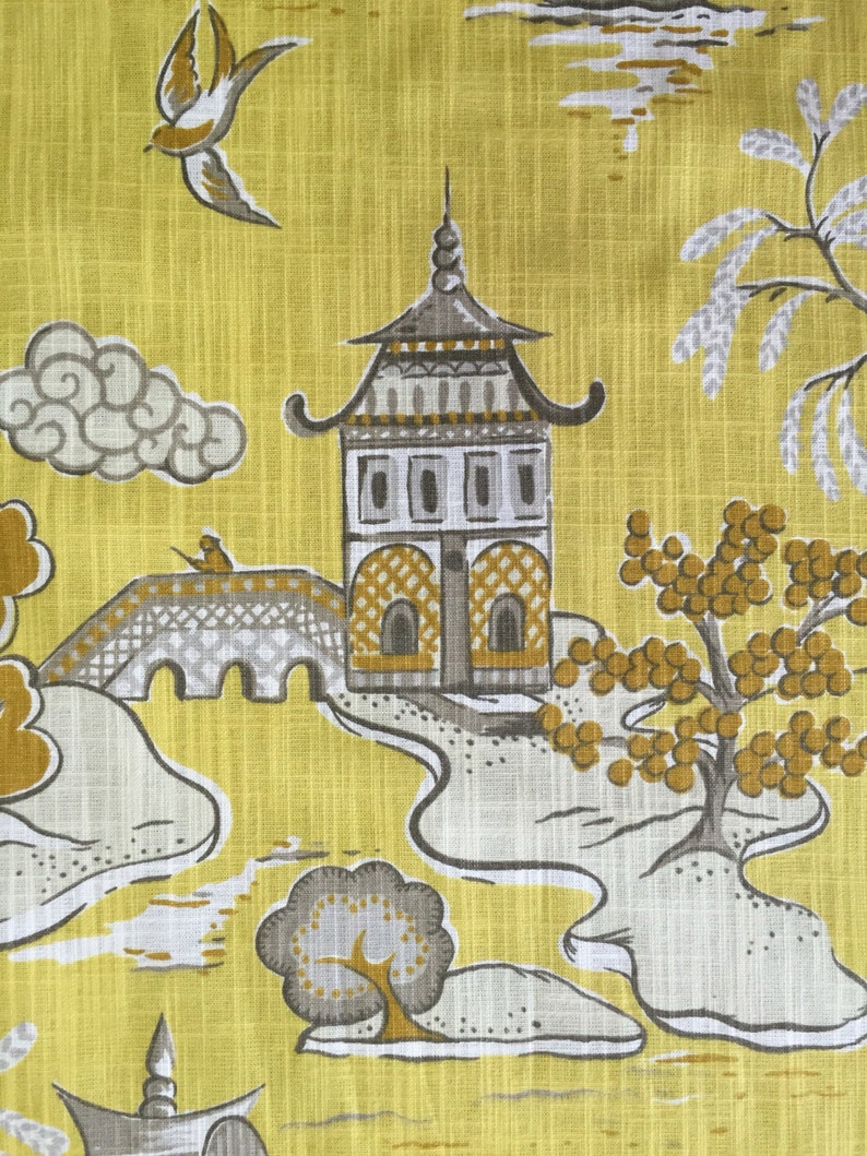 Asian Toile Chinoiserie Pagoda Fabric Wang Chung Lemon - Etsy