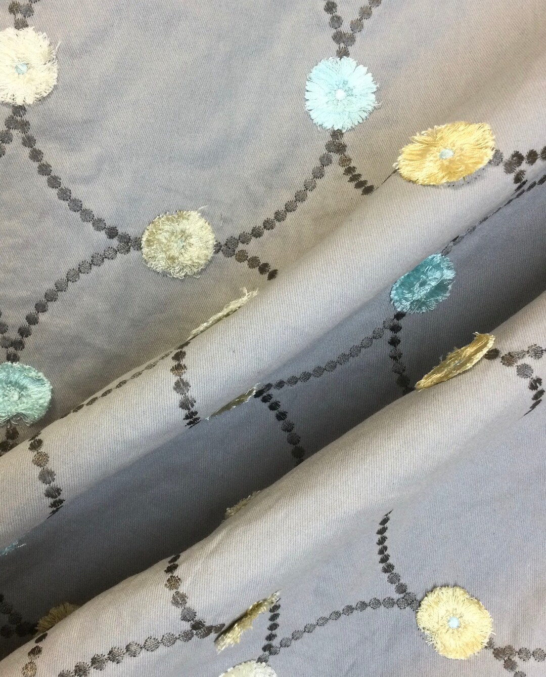 Whimsical Embroidered Floral - Fun Fabric - Textured Fabric ...