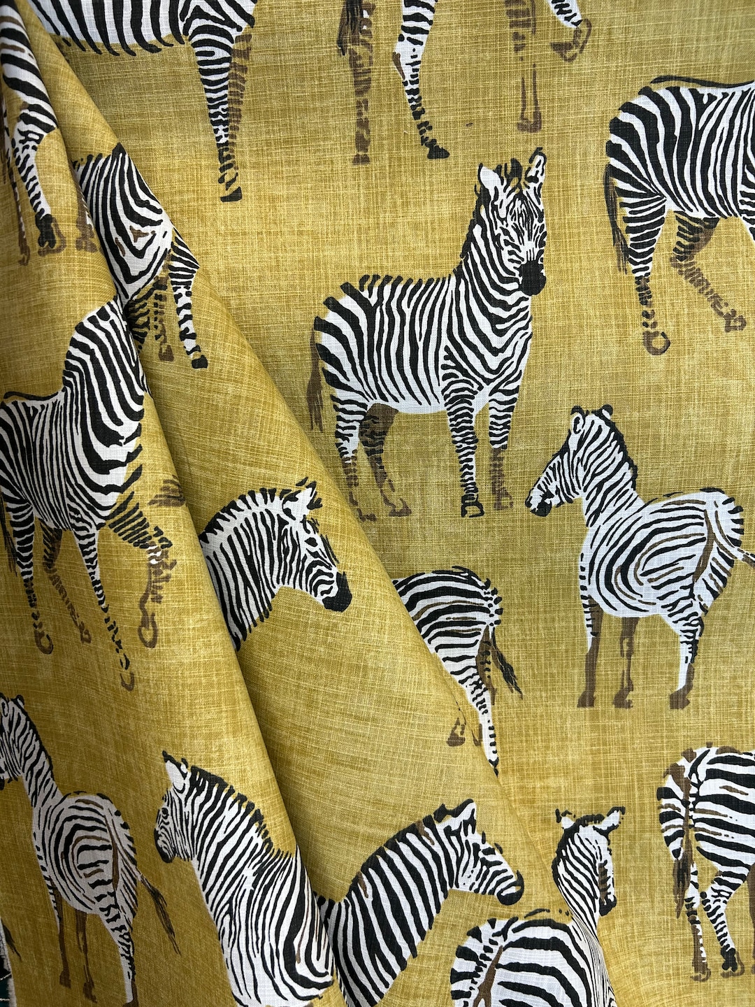 Africana Yellow - Safari - Zebra - Animal - Golden - Drapery Fabric ...