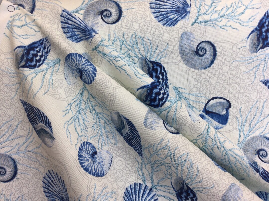 Shell We Dance Coastal Fabric Blue Coastal Pattern Shell - Etsy