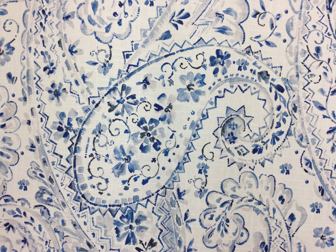 Pippa - Saphire Paisley - Drapery - Watercolor - Pillows - Large Scale ...