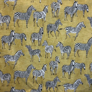 Africana Yellow - Safari - Zebra - Animal - Golden - Drapery Fabric ...
