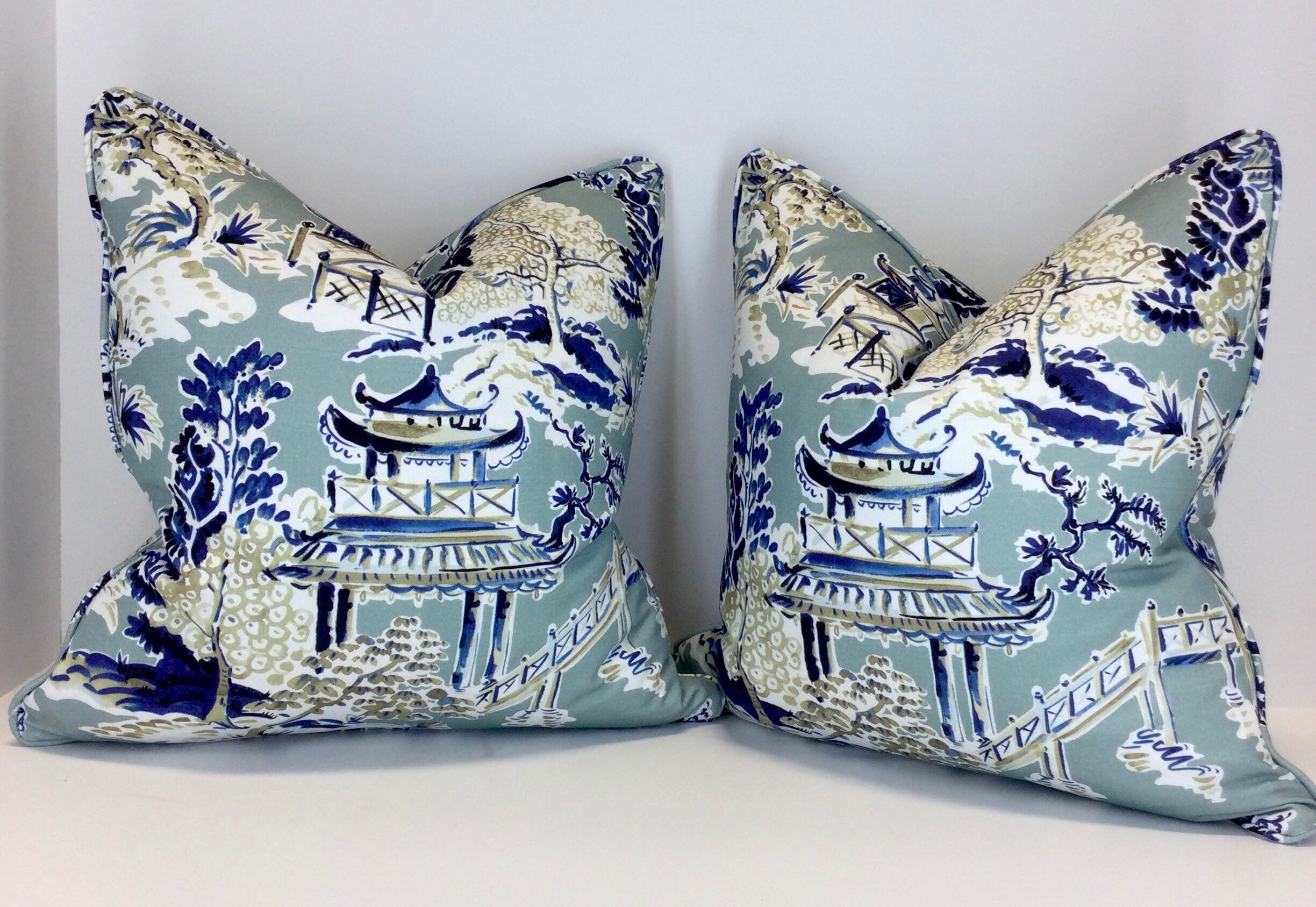 Ming Rain Pillow Cover - Chinoiserie Fabric - Aqua Pillow Cover - Etsy