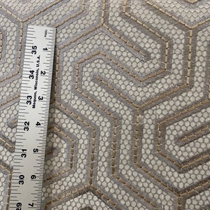 Cayden Embroidered Fossile - Upholstery Fabric - Shimmery Geometric ...