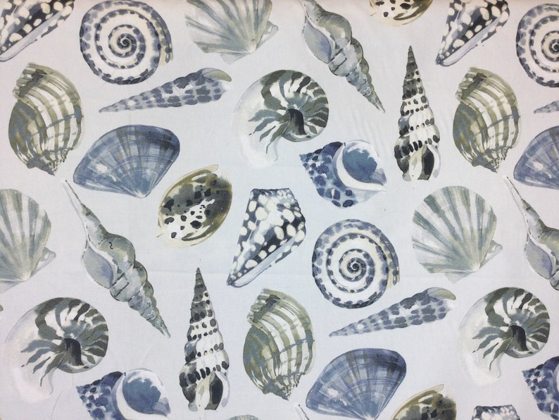 Aruba Delft - Persea- Coastal Fabric - Seashell Motif - Novelty Fabric ...