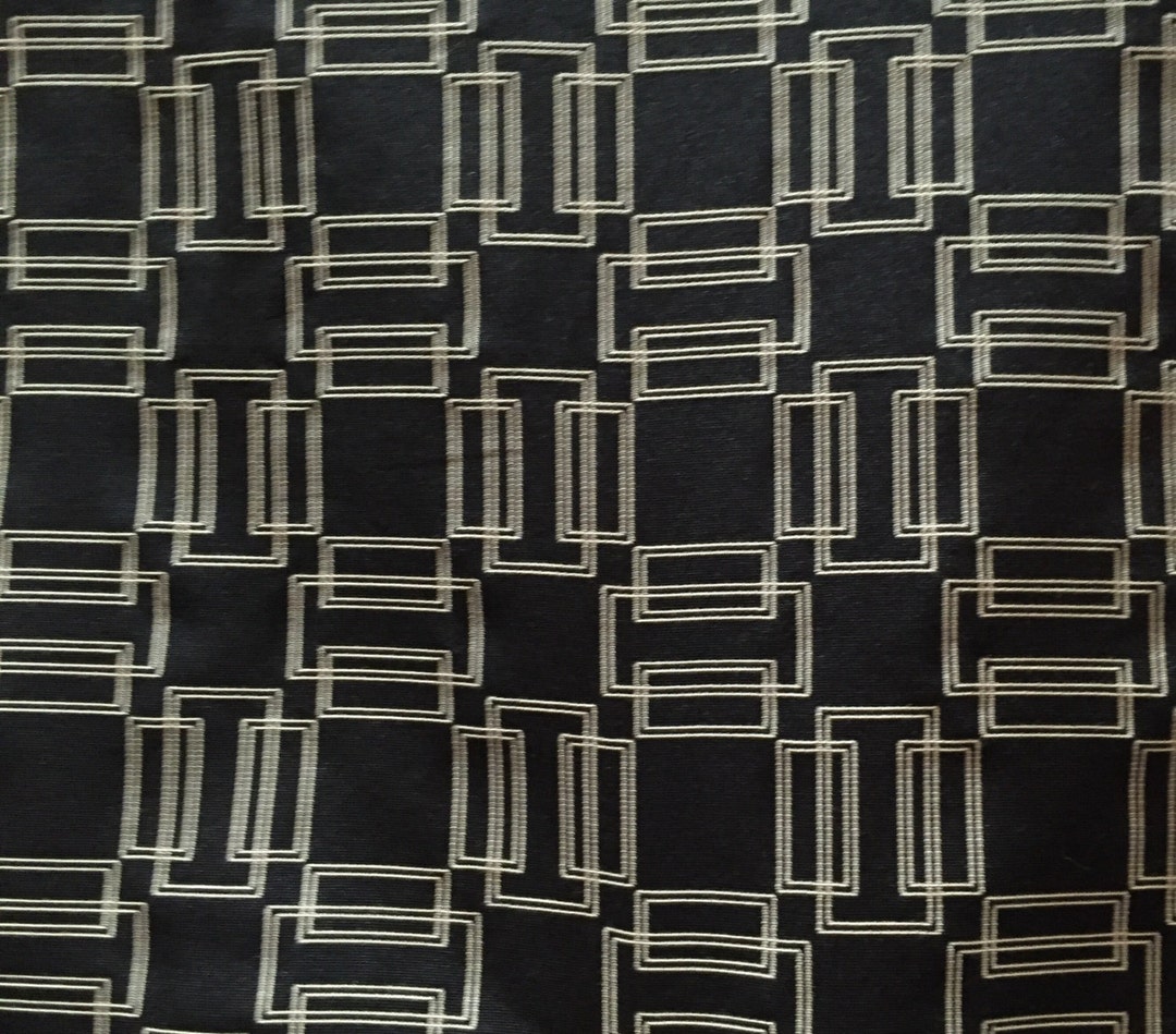 Black and Cream Geometric - Reversible Squares -upholstery Fabric by ...