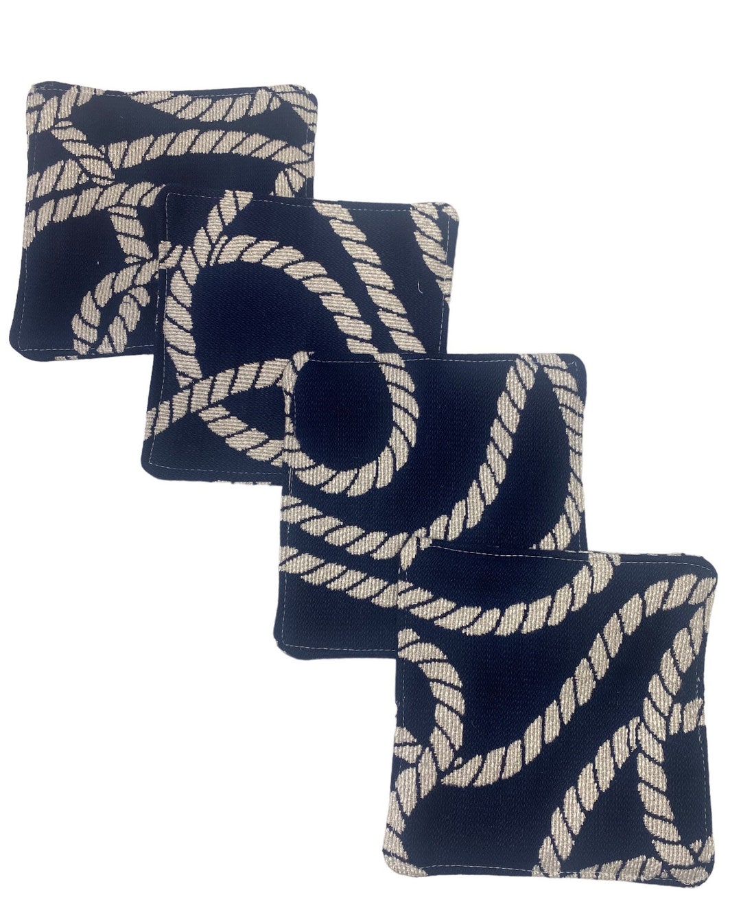 Navy Nautical Rope Cocktail Napkins - Set of 4 - Reusable Napkins ...