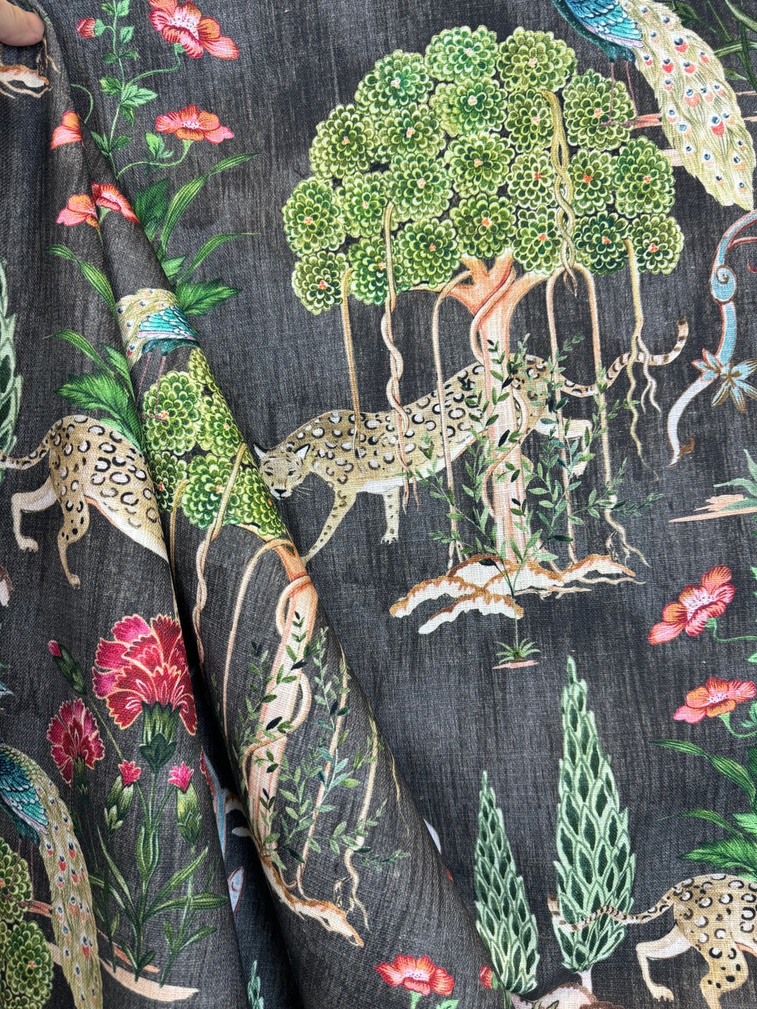 Telkin Walnut - Dark Grey - Animal - Peacock - Cheetah - Drapery Fabric ...