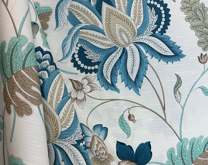 Oaklands Midnight Blue Floral - Blue Floral Fabric - Large Scale Floral ...