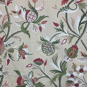 Kaki and Rust Jacobean Floral - Floral Upholstery Fabric - Neutral ...