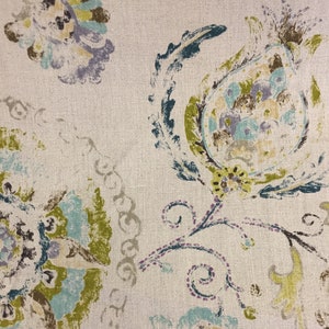 Green and Blue Floral Linen - Upholstery Fabric by the Yard - Custom ...