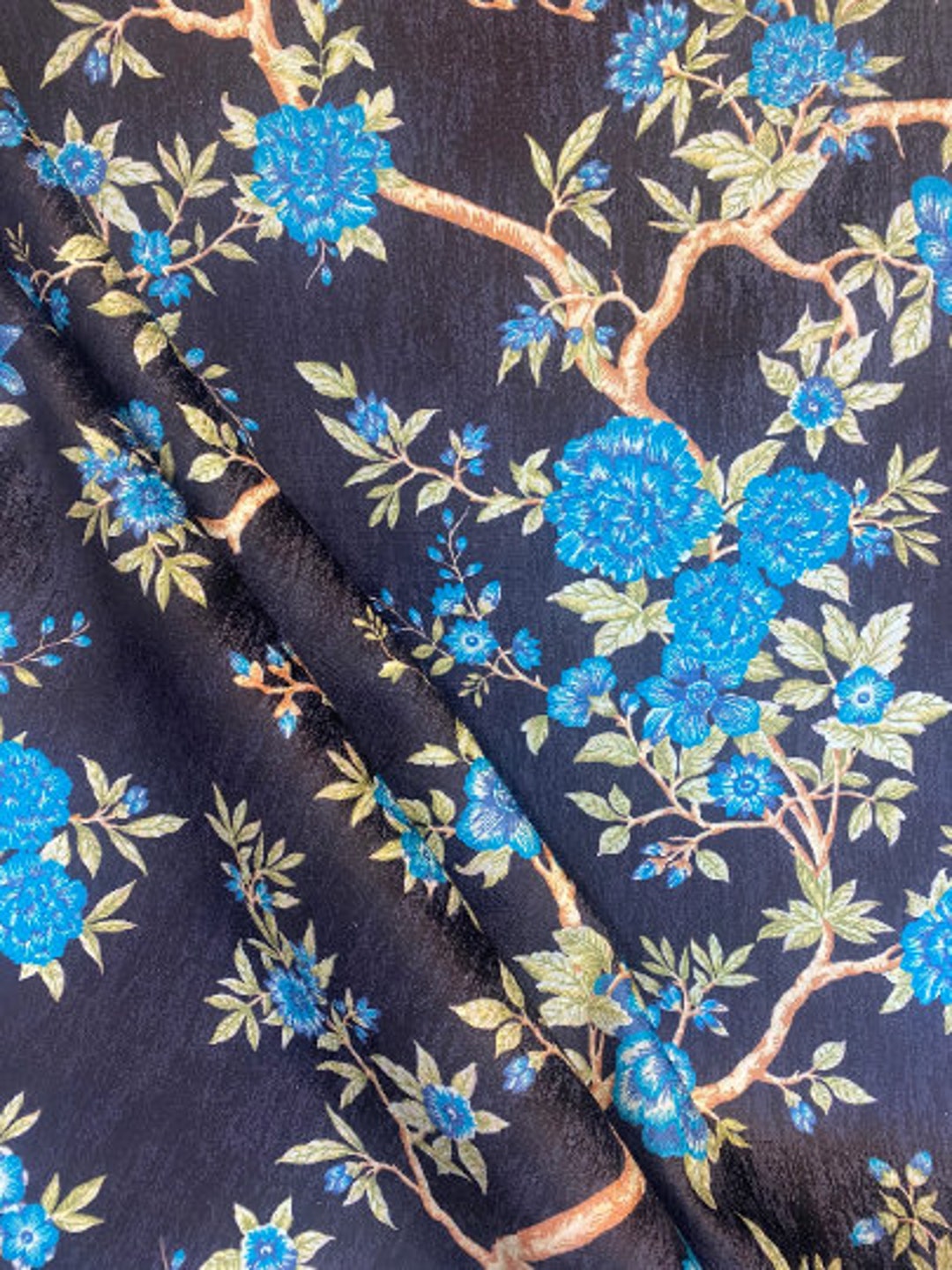 Bold Blue Jacobean - Blue Floral - Dark Blue Background - Dark Floral ...