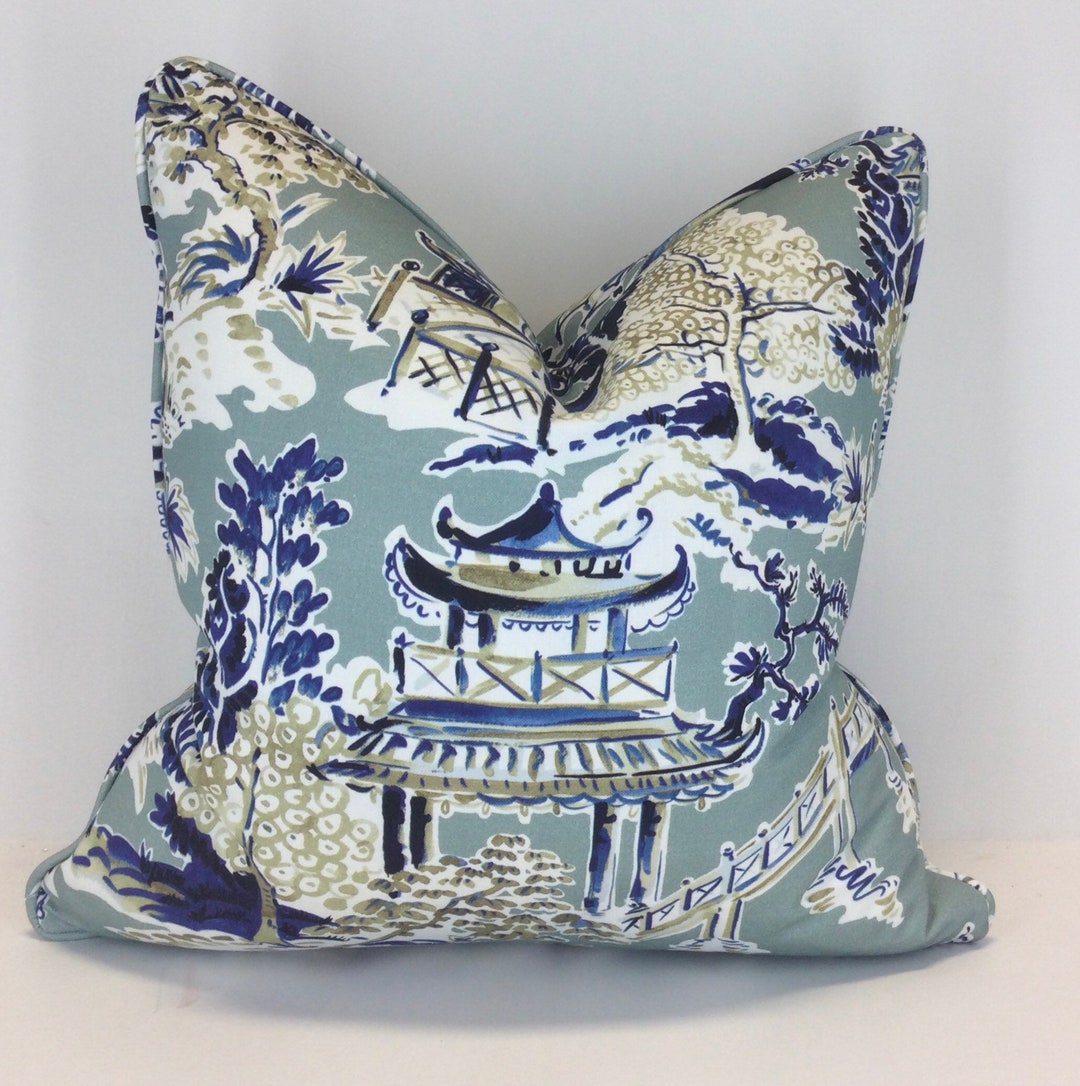 Ming Rain Pillow Cover - Chinoiserie Fabric - Aqua Pillow Cover - Etsy