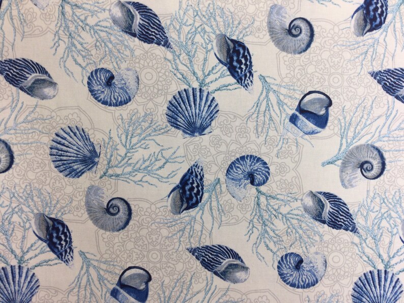 Shell We Dance Coastal Fabric Blue Coastal Pattern Shell | Etsy
