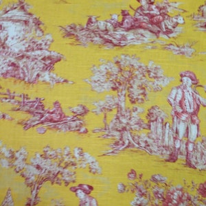 Yellow Pink and White Toile - Toile - Fabric by the Yard - Designer ...