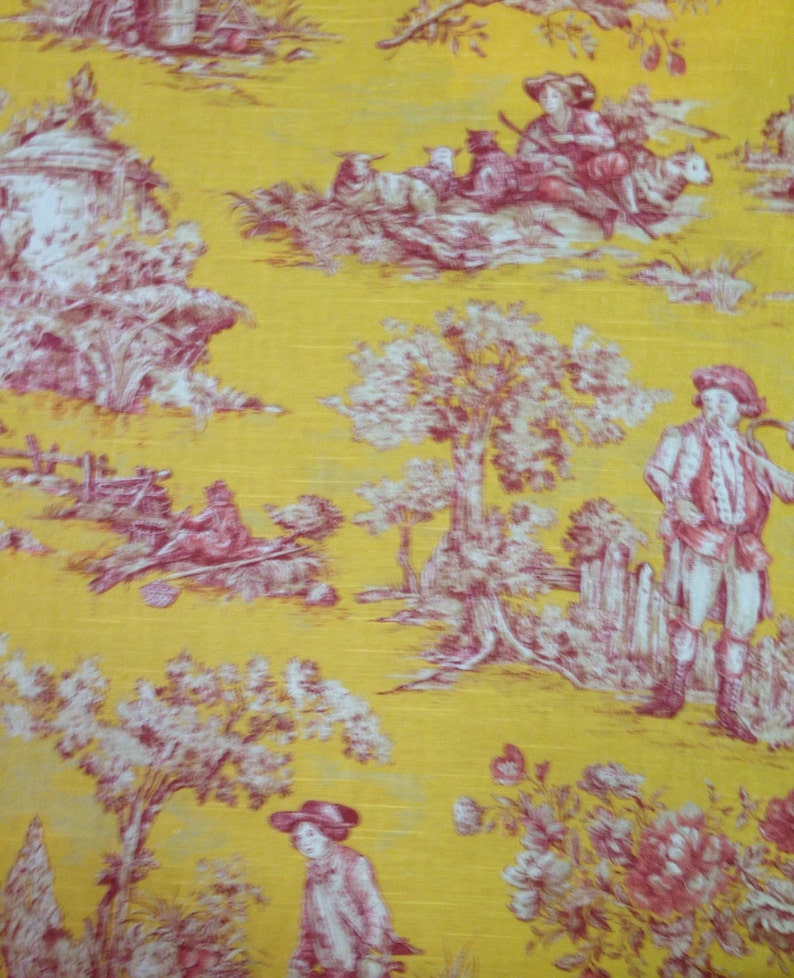 Yellow Pink and White Toile Toile Fabric by the Yard - Etsy