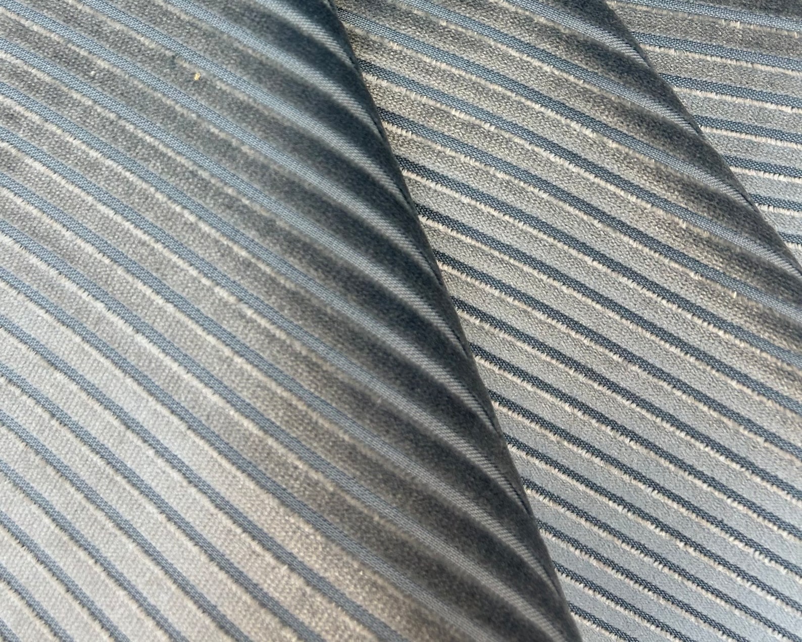 Dusty Blue Cut Velvet Railroaded Stripe Upholstery Fabric - Soft Blue ...