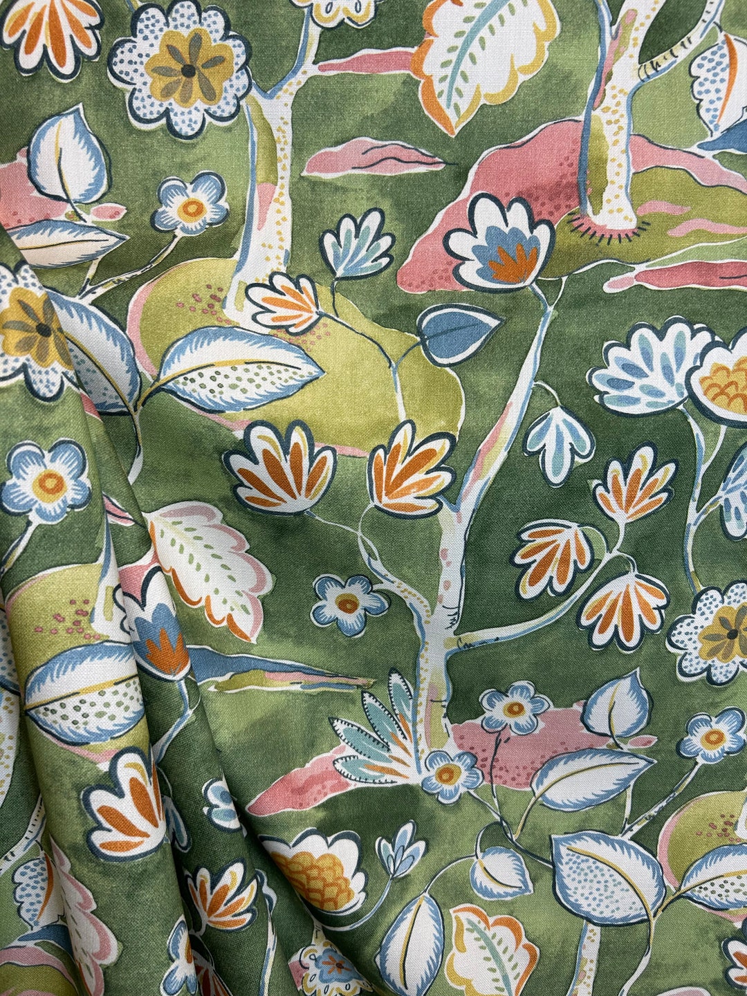 Freya Garden - Floral - Dark Green - Lime Green - Upholstery Fabric ...