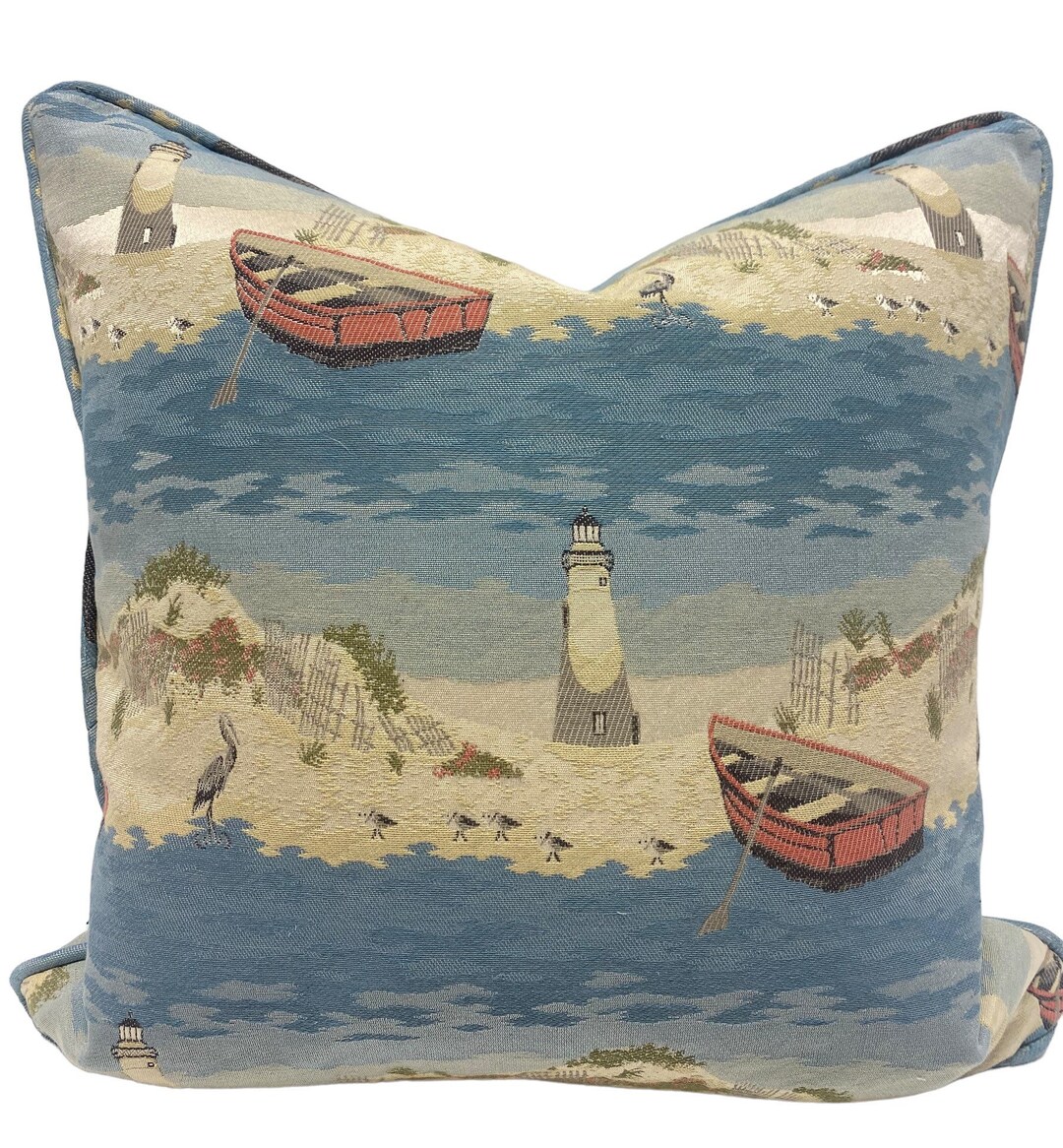 Lighthouse Shore Pillow Cover - Coastal Pillow Cover - Lighthouse and ...