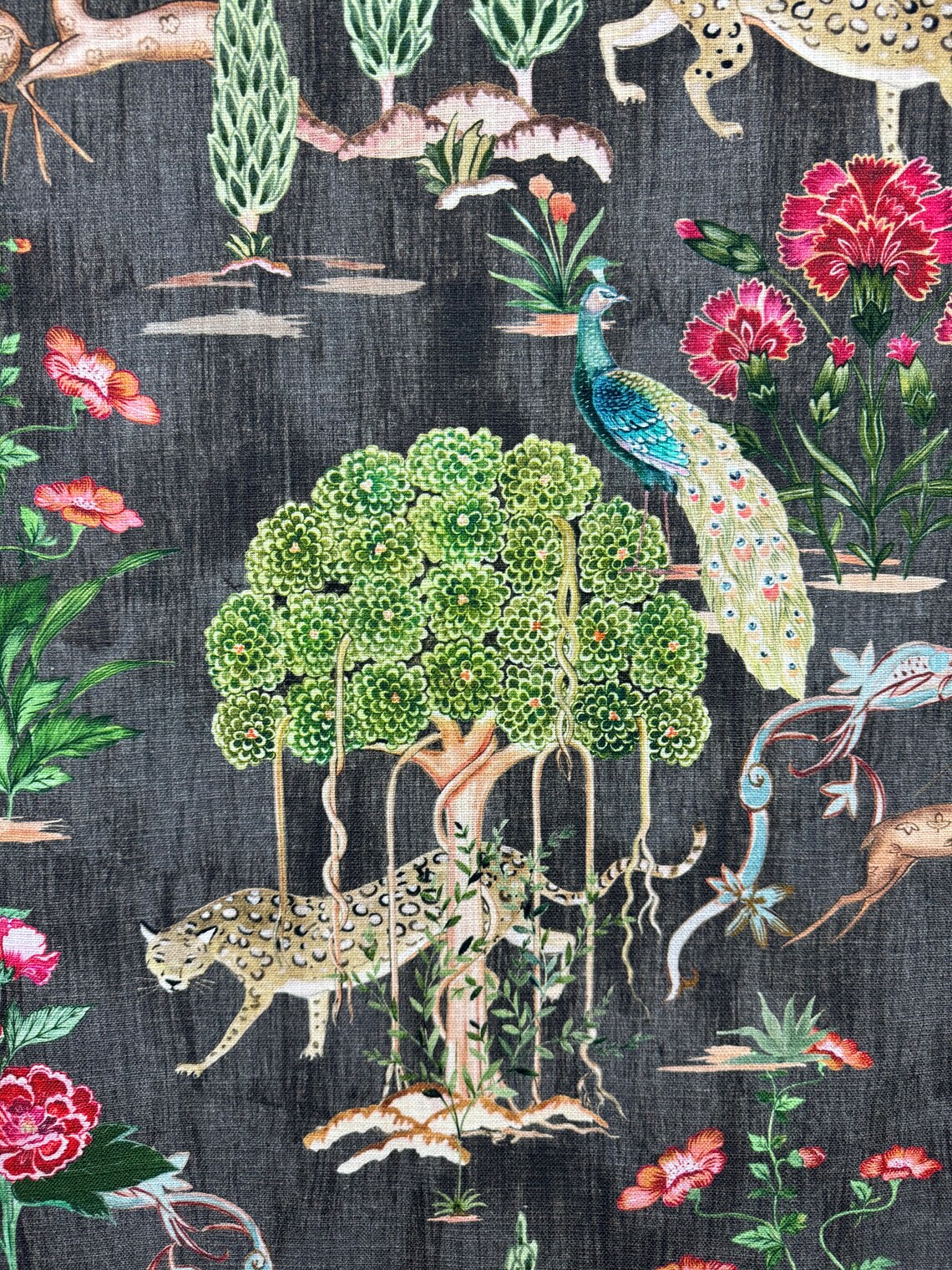 Telkin Walnut - Dark Grey - Animal - Peacock - Cheetah - Drapery Fabric ...