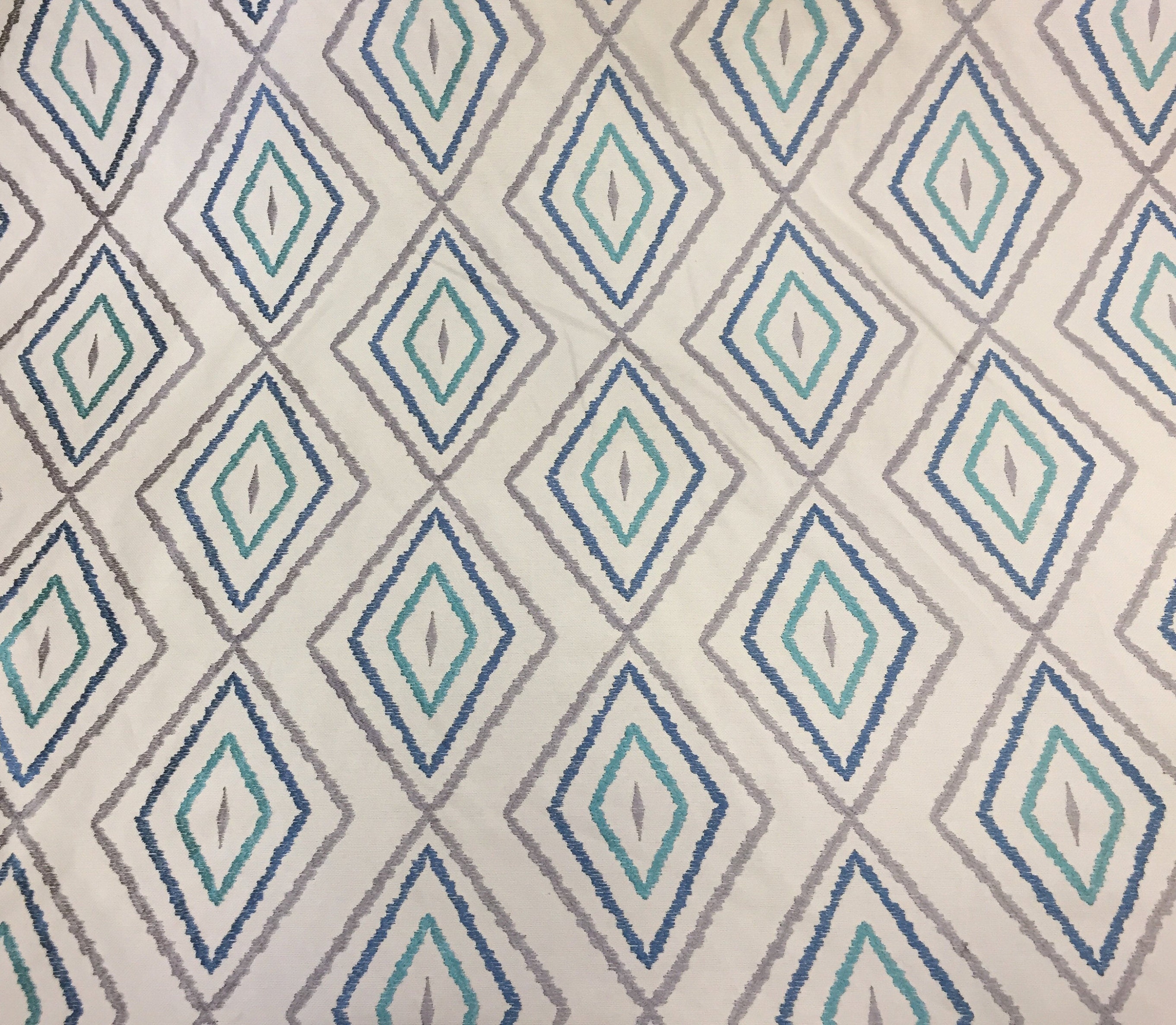 Blue Gray Embroidered Diamond Upholstery Fabric by The | Etsy